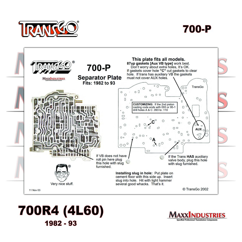 Transgo 700-P Updated Hi-Performance Valve Body Separator Plate 700R4 ...