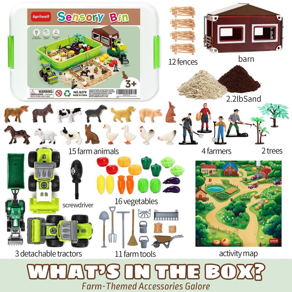 69 PCS Farm Sensory Bin Toys Playset, Sandboxes with Sand, Farmer ...