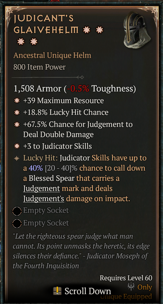 Diablo 4 ⚒️ Judicant's Glaivehelm ⚒️ PERFECT 4GA Paladin Helm | Season ...