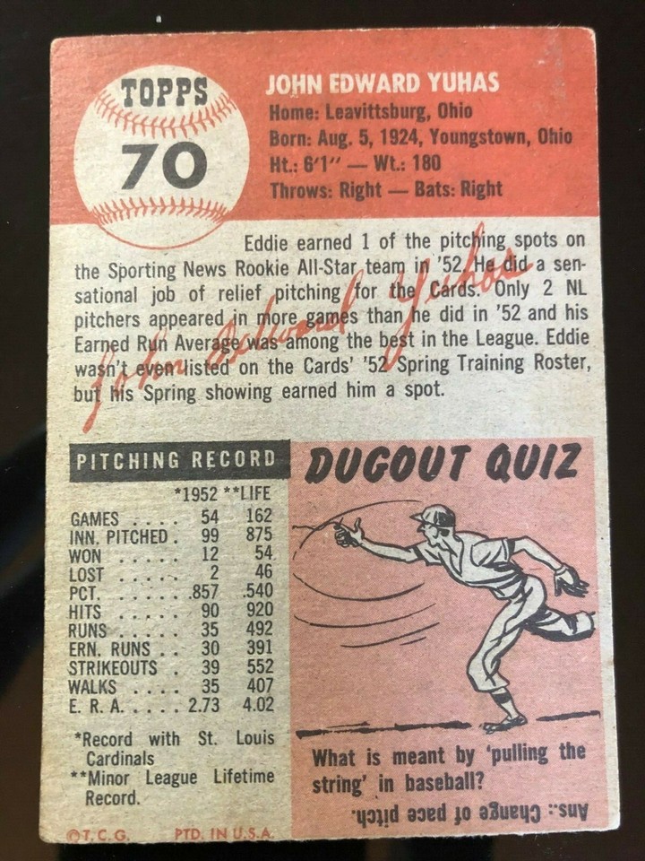 1953 Topps Ed Yuhas #70 St. Louis Cardinals | eBay