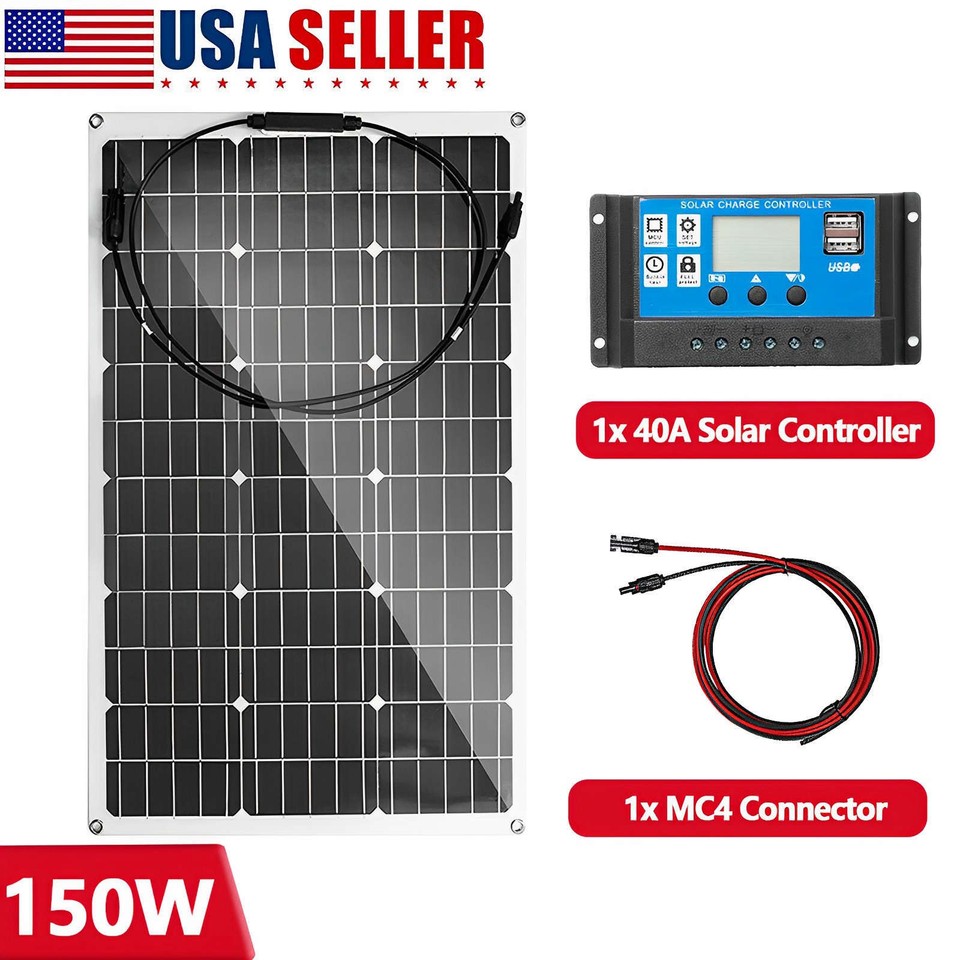 150-600W Complete Solar Panel Kit Solar Power Generator 40A Home 12V ...
