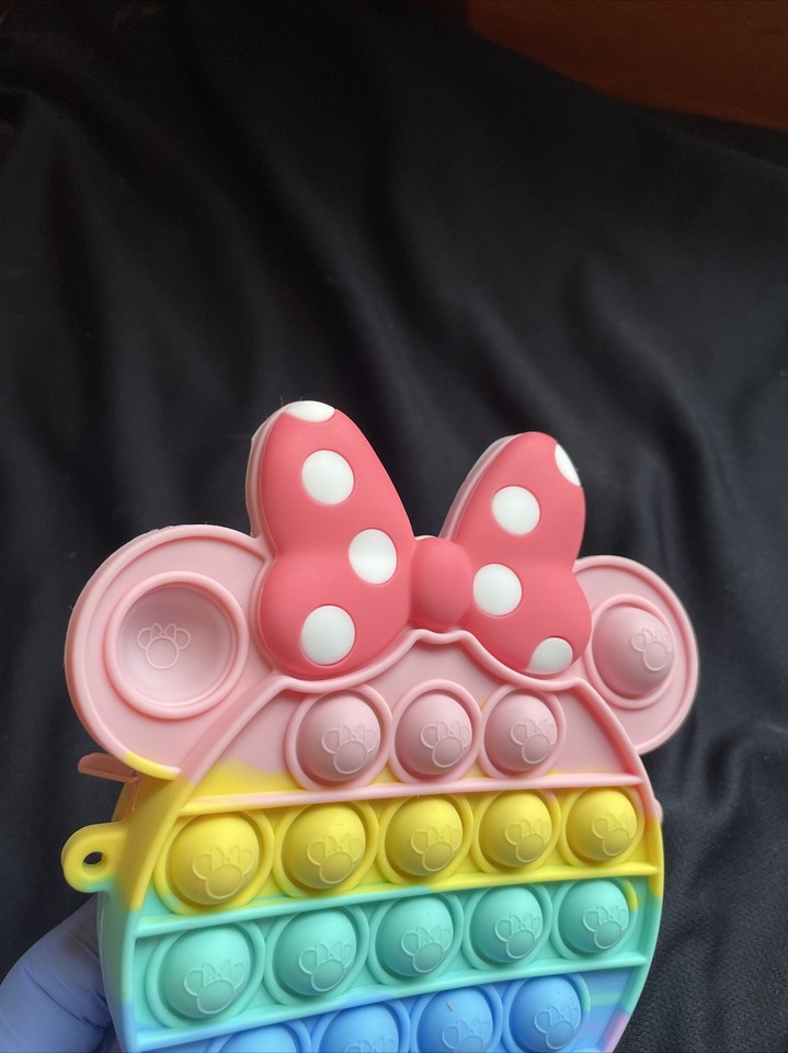 Minnie Mouse Mini Fidget Purse w/ Strap. Rainbow! Silicone, Easy Clean ...