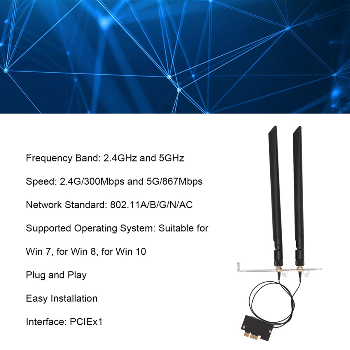 2.4G/5G Wifi Card Bluetooth4.0 PCI-E 1X Desktop WiFi Adapter Card ...