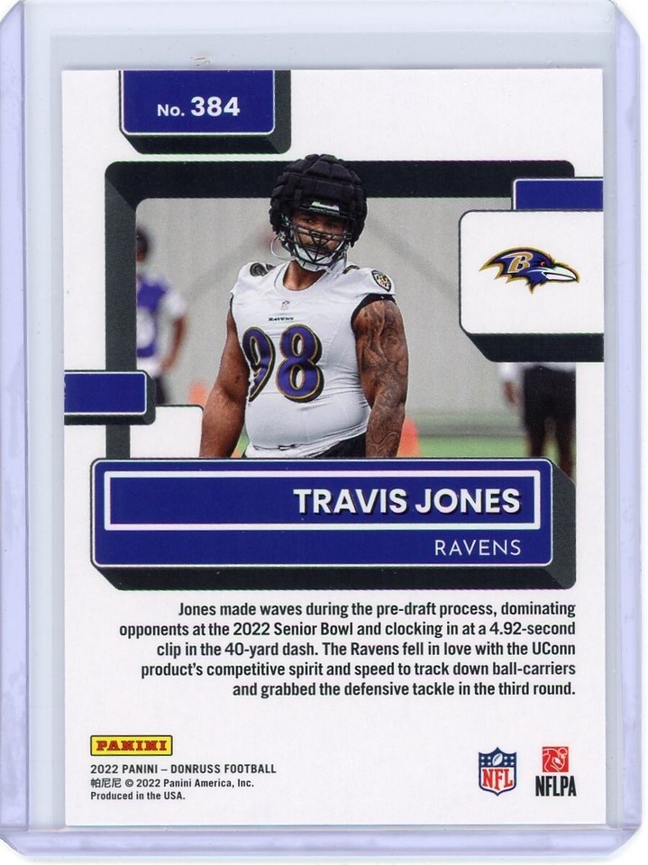 2022 DONRUSS RC TRAVIS JONES RATED ROOKIE #384 BALTIMORE RAVENS UCONN ...