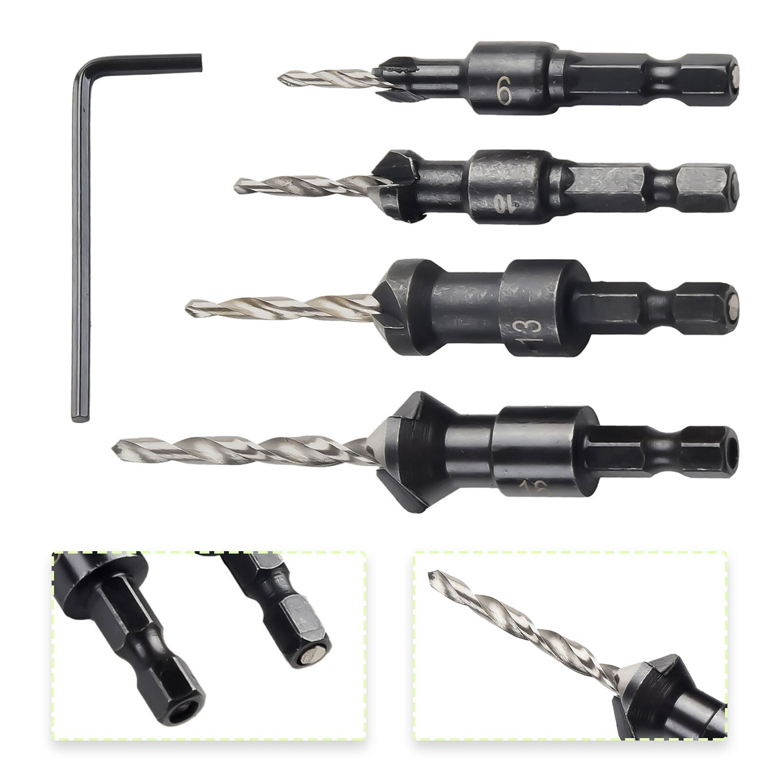 4 Piece Quick Change Hex Shank HSS Countersink Drill Bit Set Industrial ...
