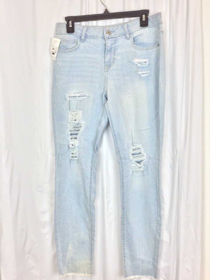 NoBo No Boundaries Junior’s Jeans Light Blue Distressed Mid Rise Sz 11 ...