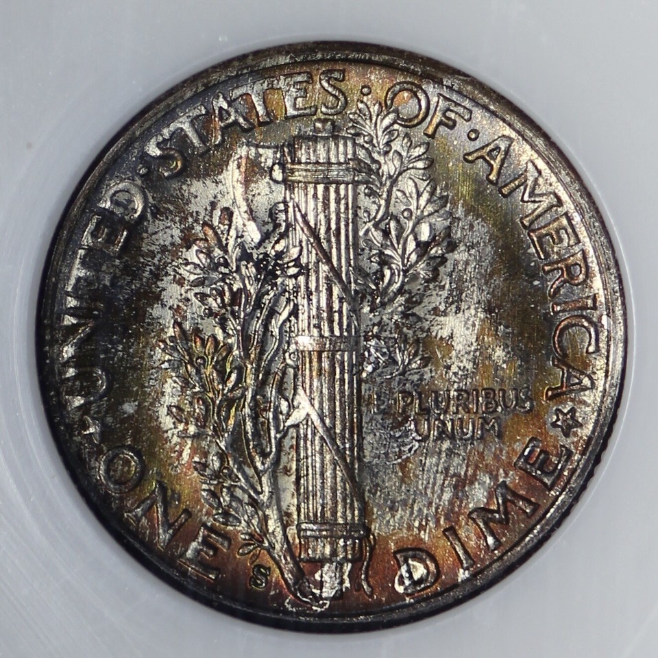 GEM++ BU 1943-S Mercury Dime NGC MS67 Pleasing Toning Old Fat Holder ...