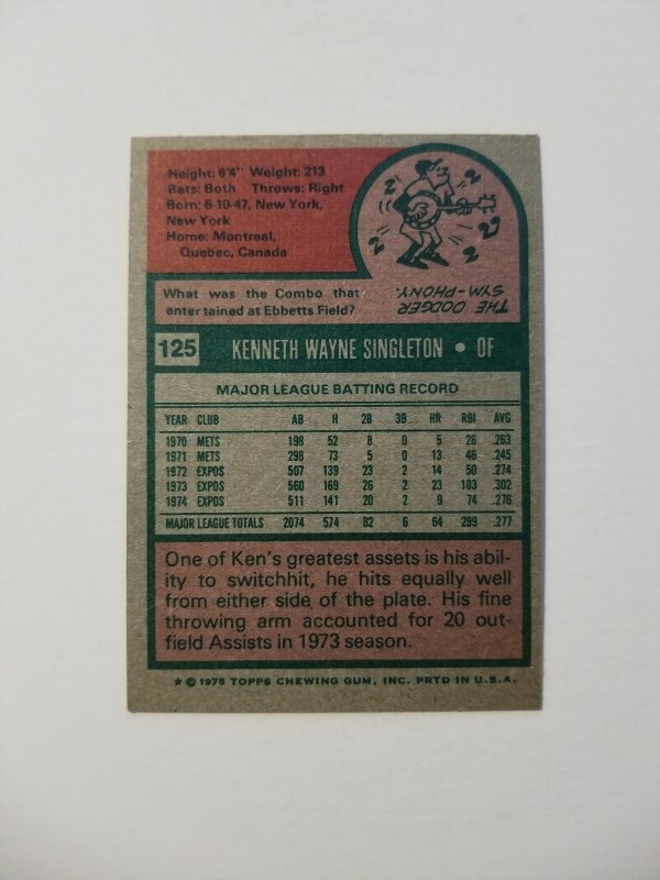 KEN SINGLETON 1975 TOPPS BASEBALL CARD #125 MONTREAL EXPOS | eBay