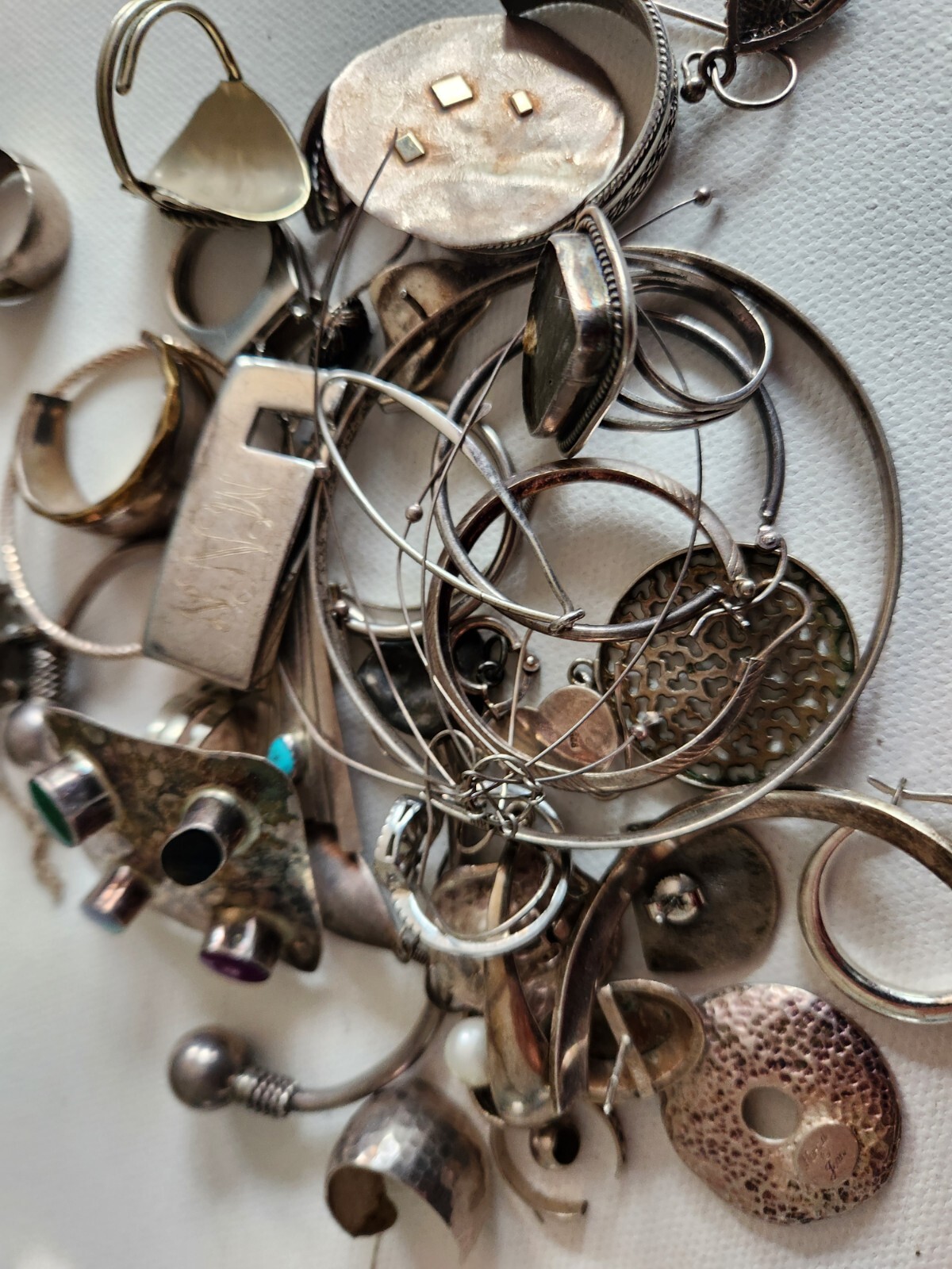 scrap silver jewelry lot 14 oz 396 g sterling 925 a few stones, mostly ...