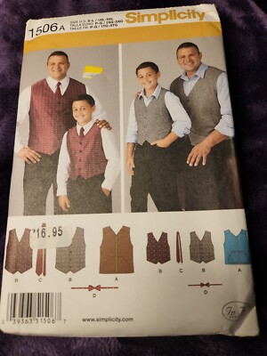 Simplicity #1506 Husky Boys Big and Tall Men's Lined Vests Neck Tie Bow ...