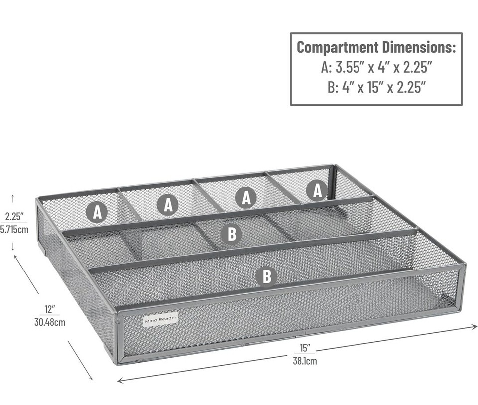 Drawer/Desk Organizer, Set of 2 Metal Mesh, 15" L x 12" W x 2.25" H ...