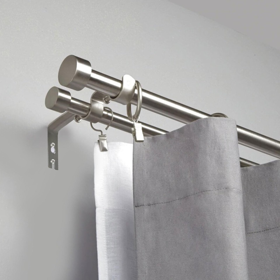 Double Curtain Rod Bracket 6 Pack Metal Curtain Rod Holders for Wall ...