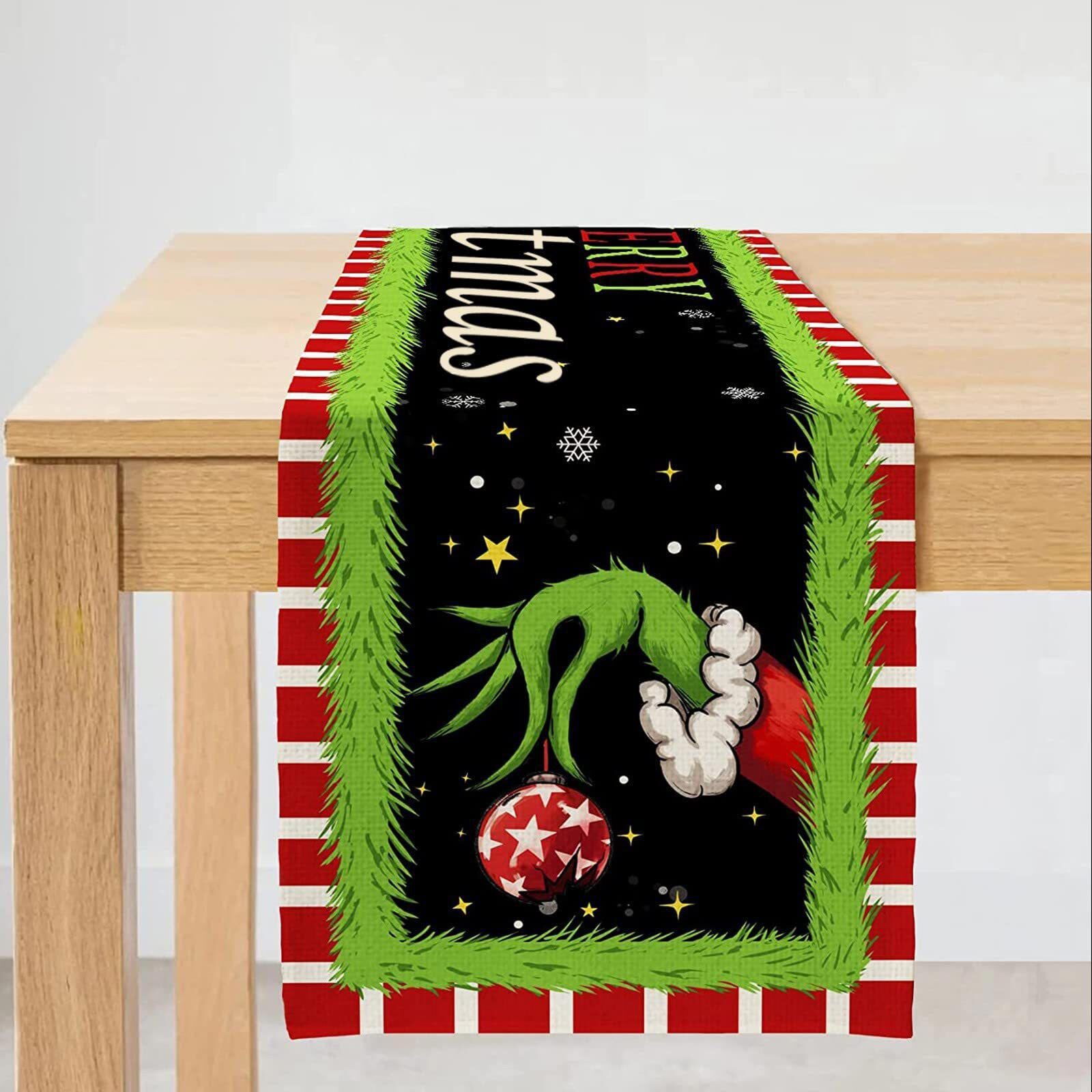 Christmas Grinch Table Runner Tablecloth Home Dinning Party Table Xmas ...