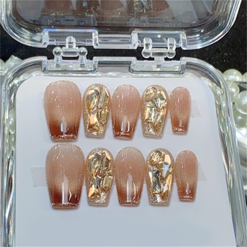 Coffin Short Handmade Nail Sparkling Diamond Press on Nails for Nail ...
