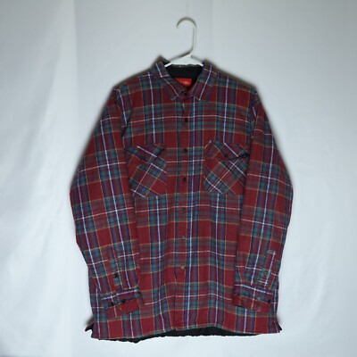 Coleman Quilted Flannel Jacket Mens L Red Plaid Long Sleeve Button Up ...