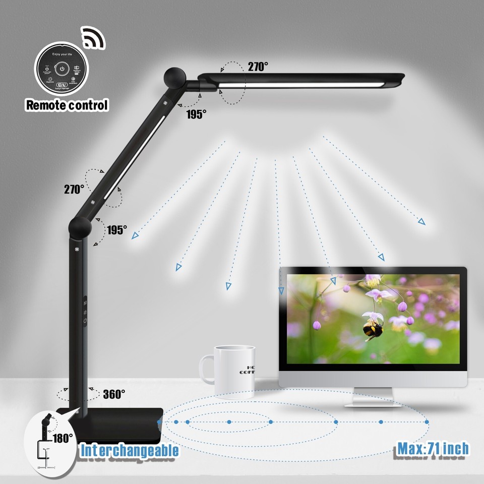 LED Desk Table Lamp with Clamp + Stand Base Interchangeable Swing Arm ...