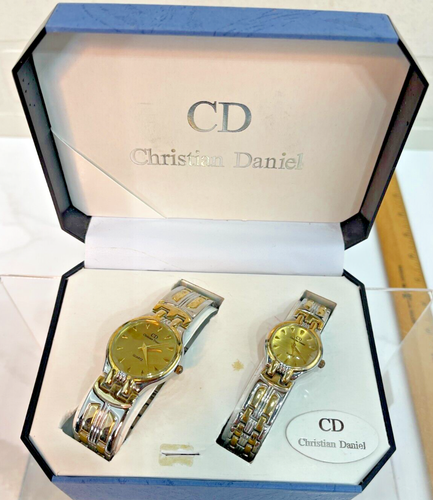 Christian Daniel Watch Set in Box Men's and Woman's 2 Tone Set Never ...