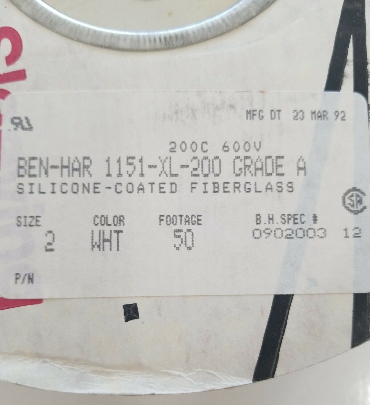 NEW Bentley-Harris 1151-XL-200 GRADE A 50 FT Silicone Coated Fiberglass ...