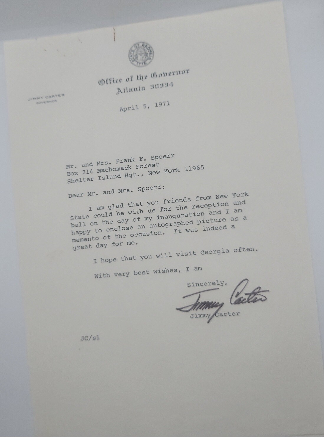 Jimmy Carter Signed 1971 Letter As Governor Full Signature Autographed ...