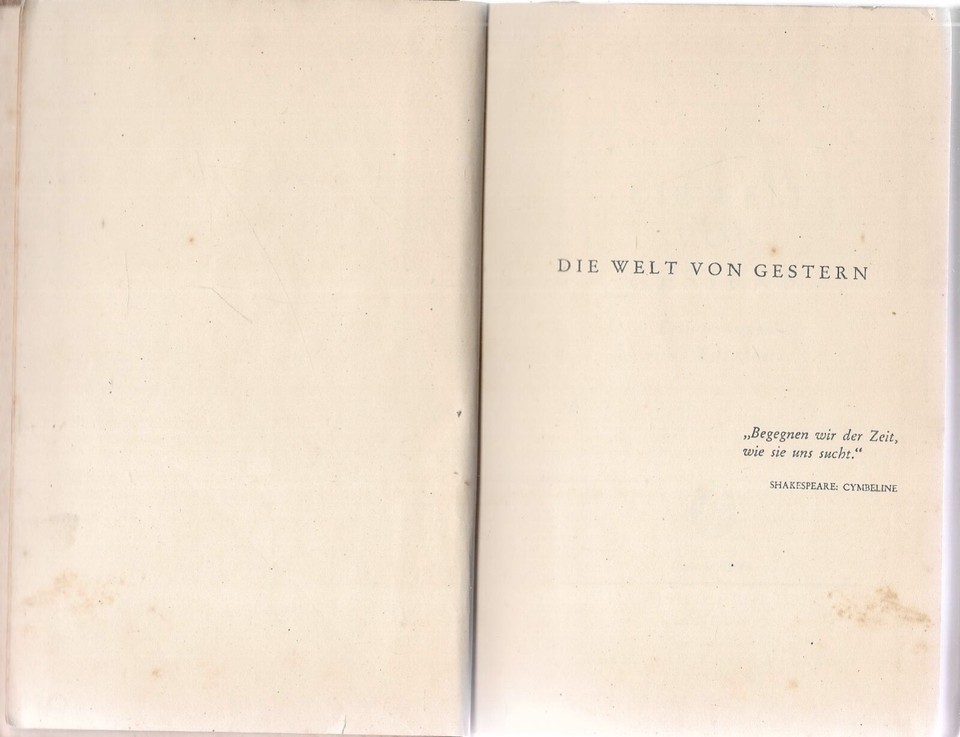 Stefan Zweig Die Welt von Gestern Hamisch Hamilton London ERSTAUSGABE ...