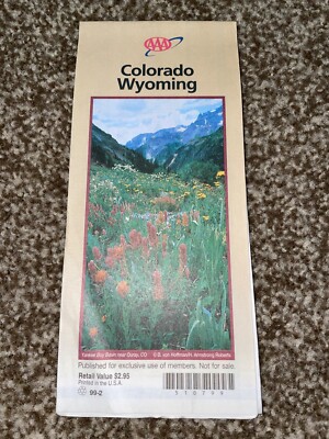 1999 AAA Colorado Wyoming Official State Highway Travel Road Map~Box A6 ...