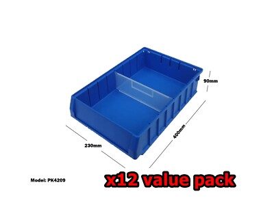 12x BLUE STORAGE BIN value pack, 400x90x230mm for van racks universal ...