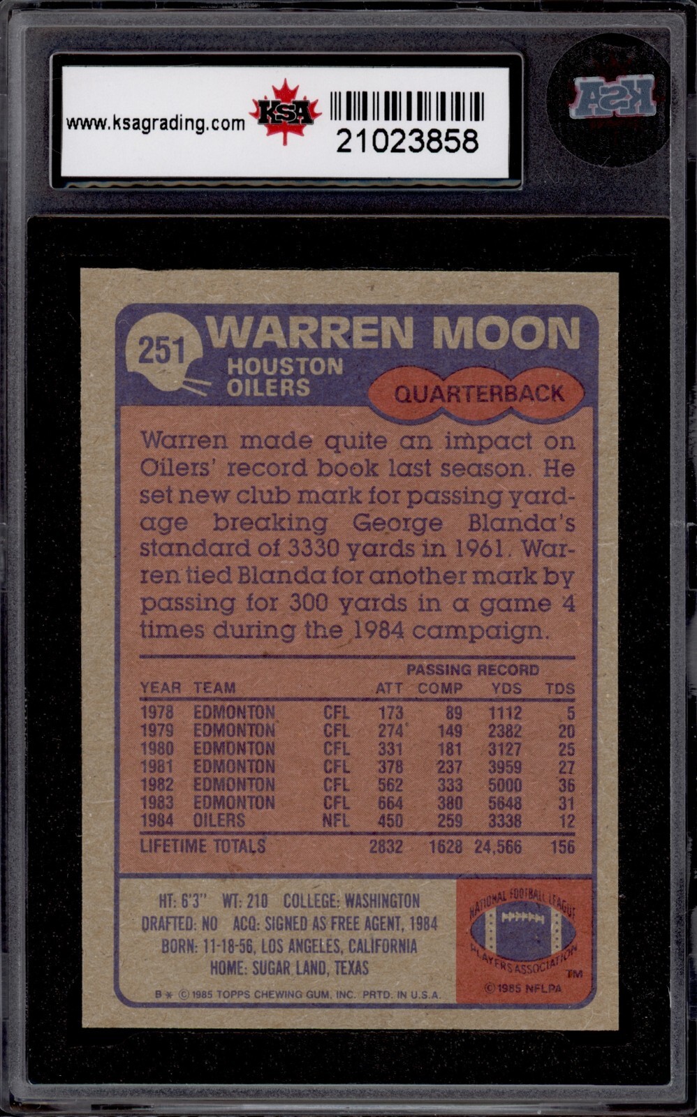 1985 TOPPS #251 WARREN MOON ROOKIE CARD KSA 10 GEM MINT | eBay