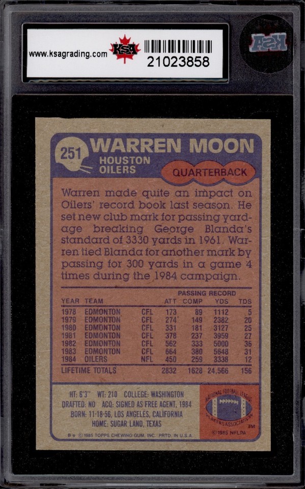 1985 TOPPS #251 WARREN MOON ROOKIE CARD KSA 10 GEM MINT | eBay