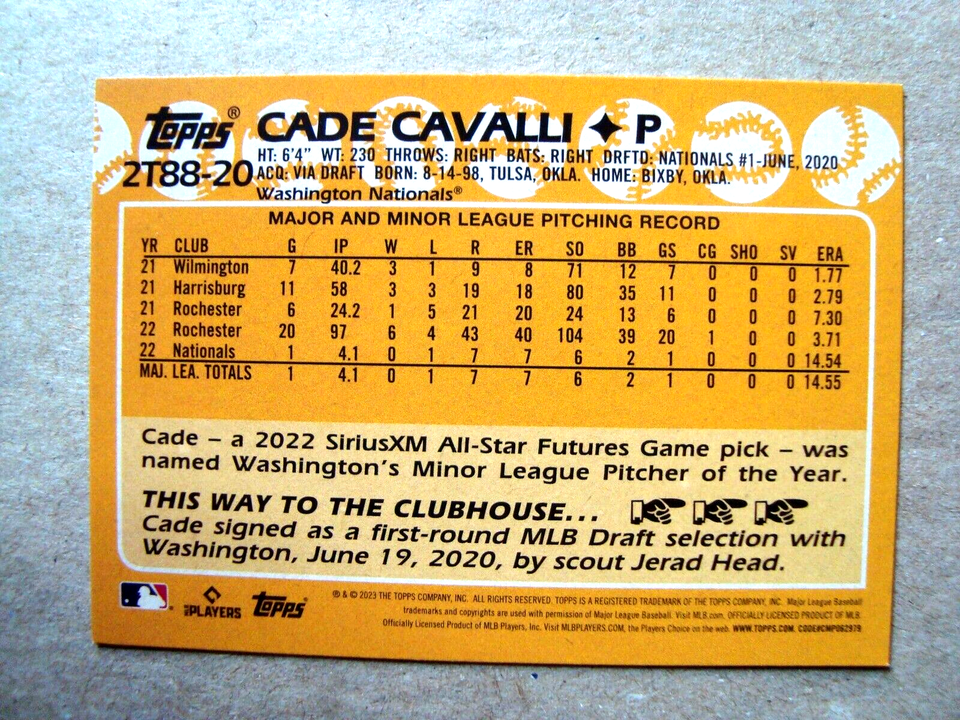2023 Topps Series 2 35th Anniversary Blue #20 Cade Cavalli Rookie | eBay