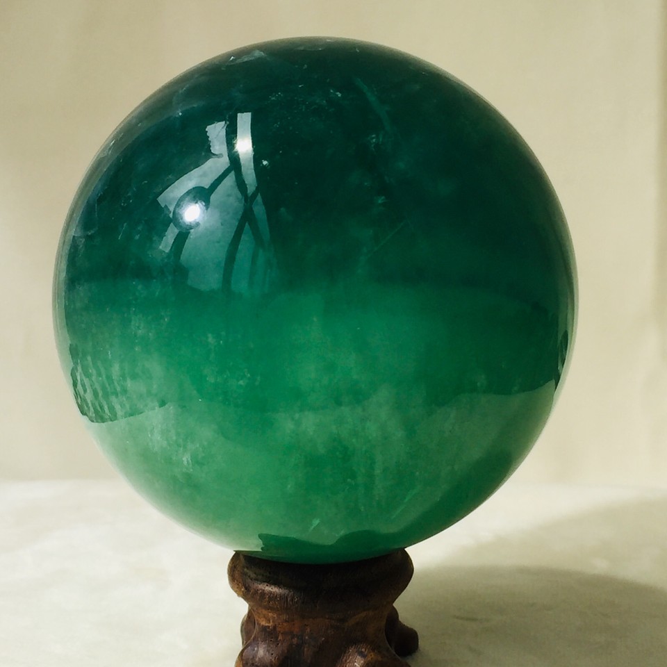757g Large Clear Dark Green Fluorite Quartz Crystal Sphere Genius Stone ...
