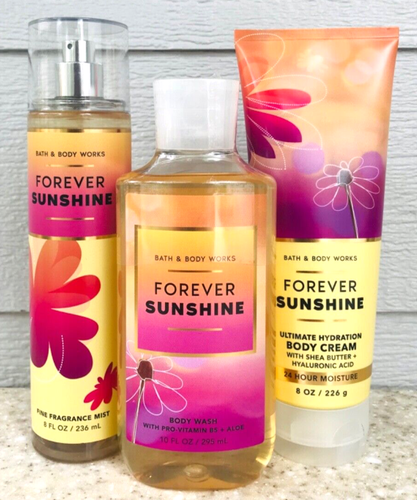 3 FOREVER SUNSHINE Body Wash Shower Gel + Body Cream + Fragrance Mist ...