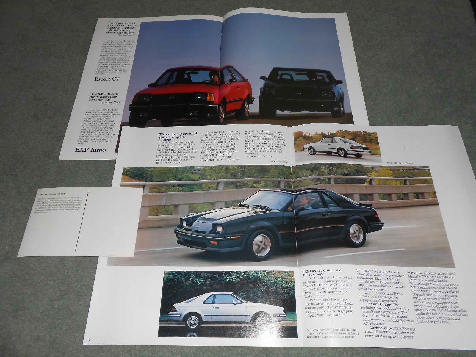 1984 FORD EXP CATALOG + '84 POSTCARD and FULL-LINE SPORT MODELS ...