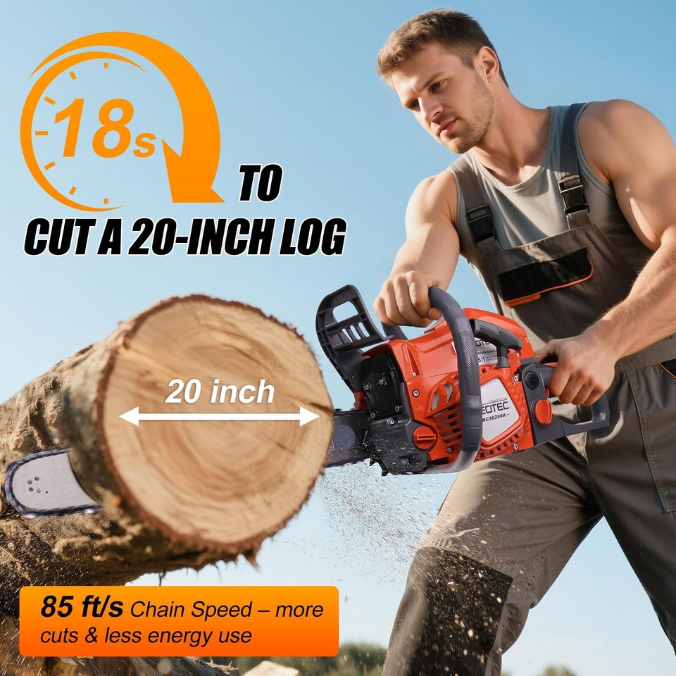 18" 22" Gasoline Chainsaw Petrol Gas Saw Wood Cutting 62cc 2 Stroke ...
