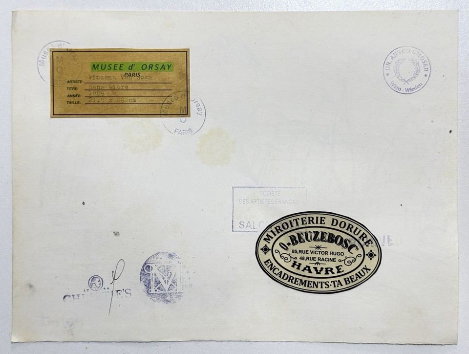 Vincent Van Gogh (Handmade) Drawing On Old Paper Signed & Stamped, Vtg ...