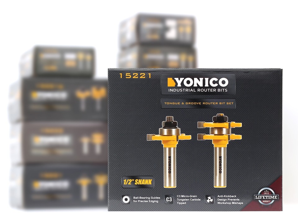 Tongue and Groove Router Bit Set Up to 3/4 Inch Stock 1/2" Shank Yonico ...