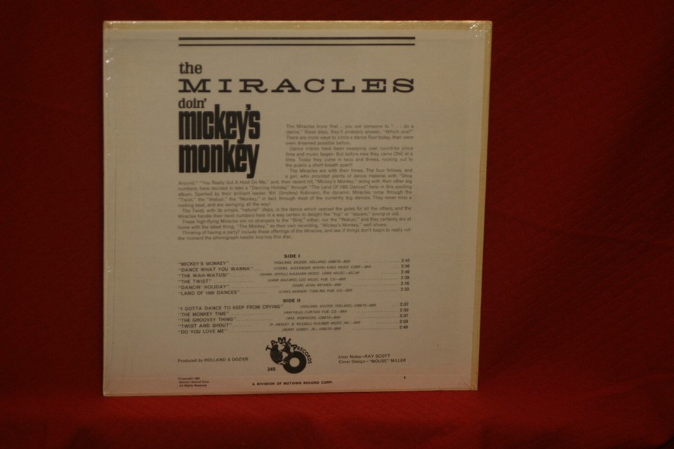 The Miracles Doin' Mickey's Monkey Tamla 245 Mono 1963 LP Record SHRINK ...