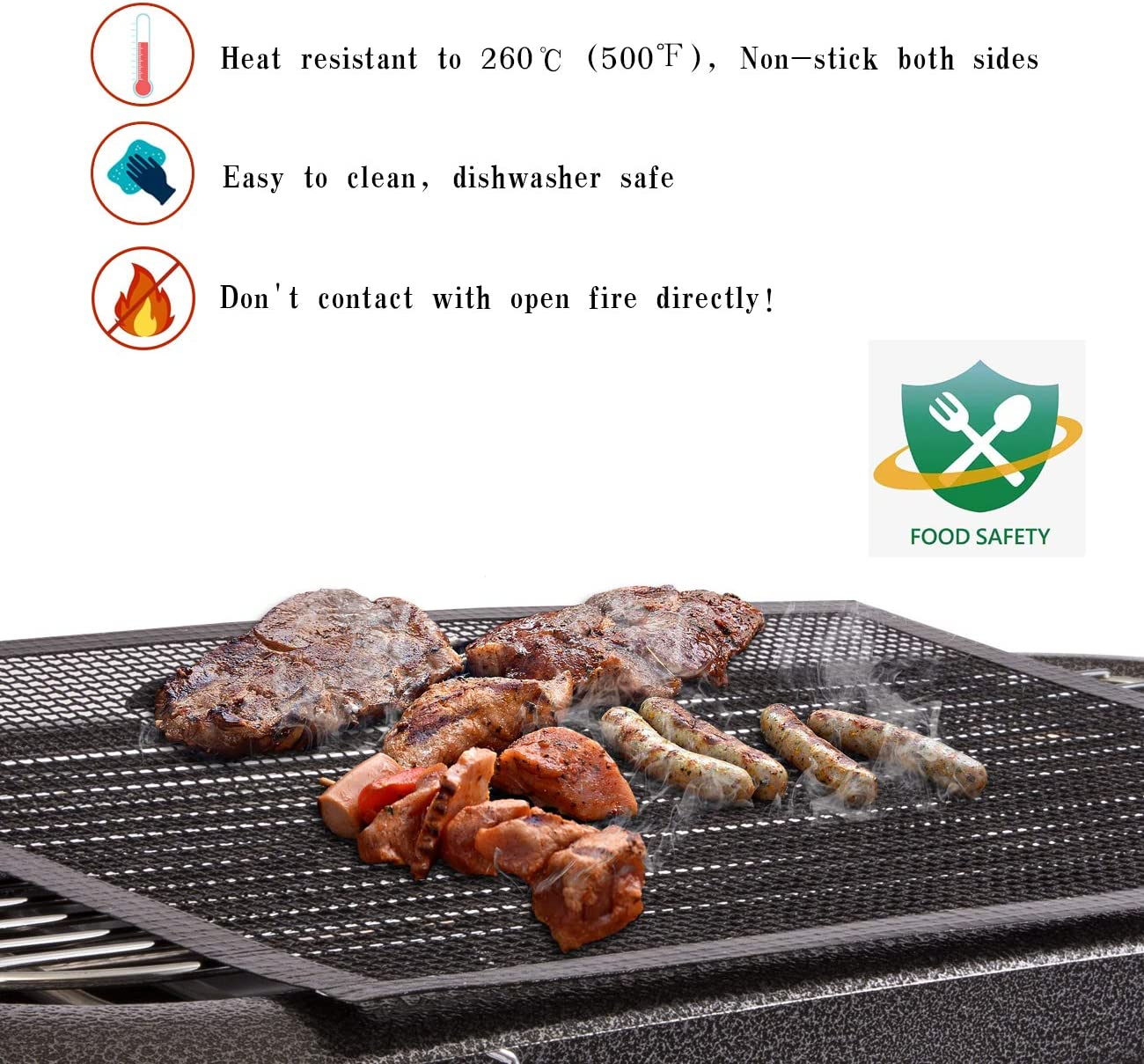 GWHOLE BBQ Grill Mesh Mat, 3 PCS Non-Stick BBQ Grill Mesh Reusable ...