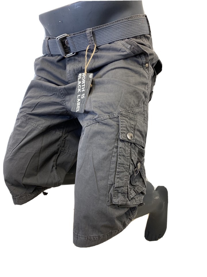 Mens STEINTEX CARGO SHORTS CHARCOAL WASH MMA 32 34 36 38 40 42 44 BLACK ...