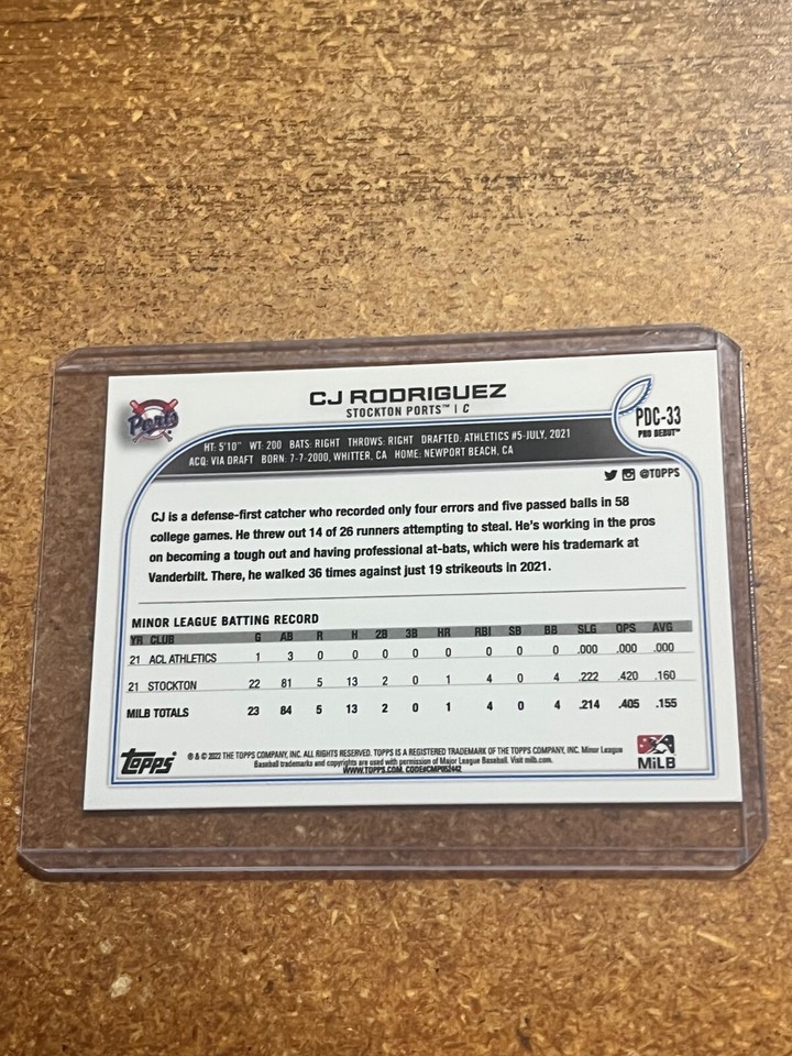 2022 Topps Pro Debut Chrome Baseball # PDC-33 CJ Rodriguez | eBay