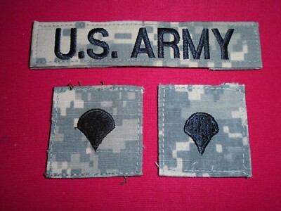 U.S Army Pocket Patch + Pair Of US Army SPECIALIST E-4 Camo ACU Collar ...