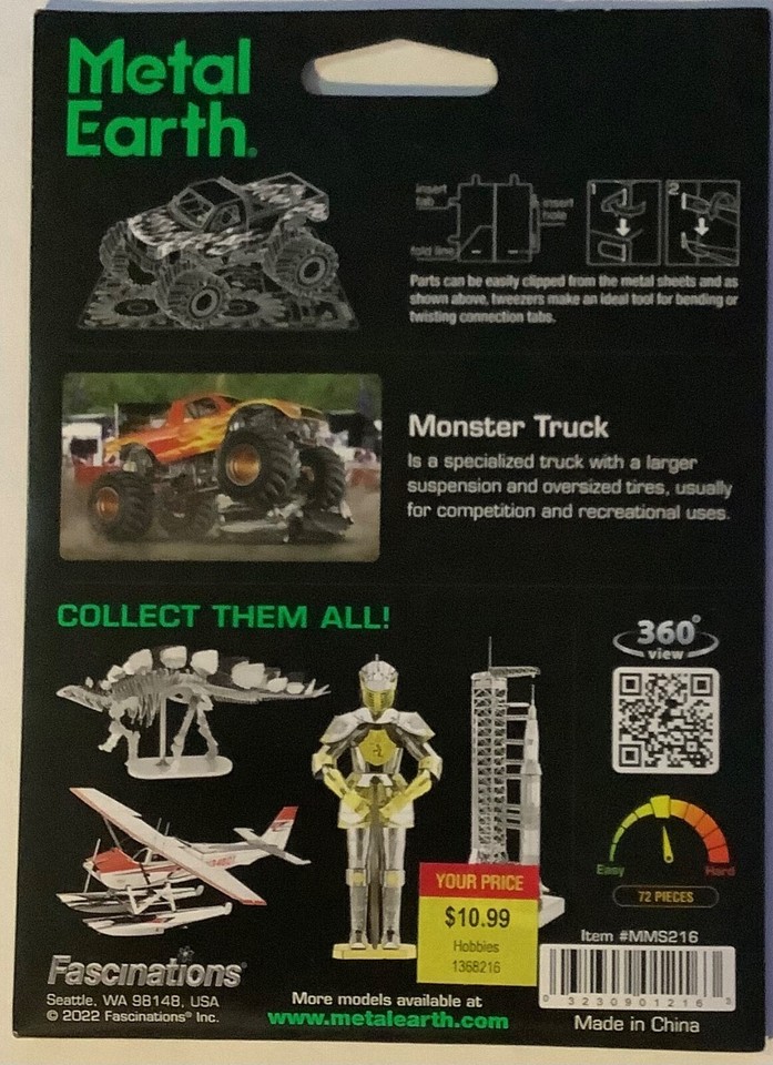 Fascinations Metal Earth Monster Truck Laser Cut 3D Metal Model Kit ...