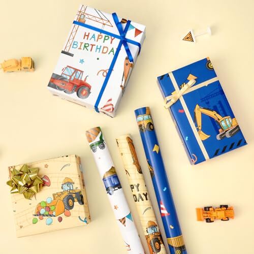Construction Wrapping Paper Rolls - 3 Short Rolls Birthday Wrapping ...