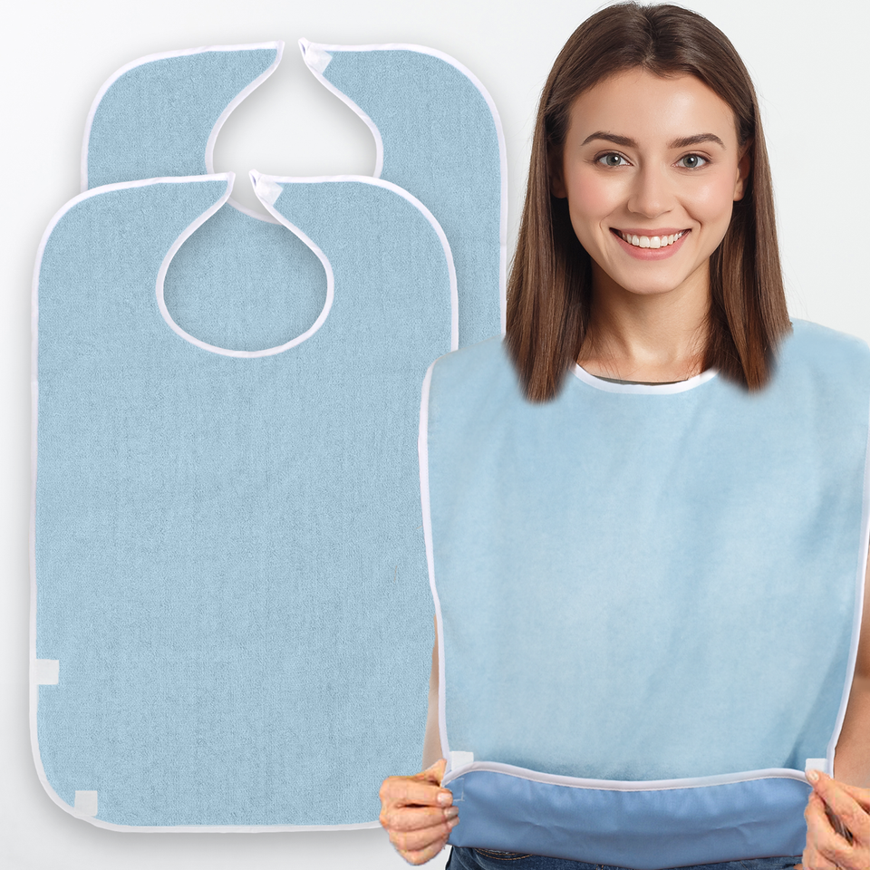 WAVE 3 Pack Adult Bibs for Eating with Catch Bib-Washable Reusable ...