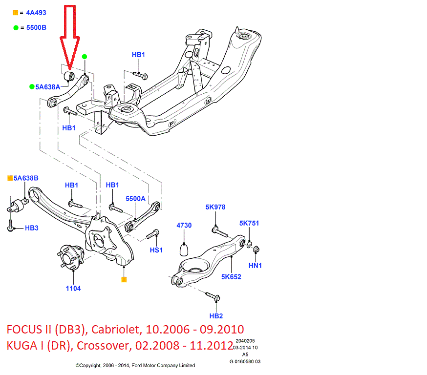 Genuine Ford Kuga 1, Focus 2, Rear Suspension Upper Wishbone Arm Bush ...