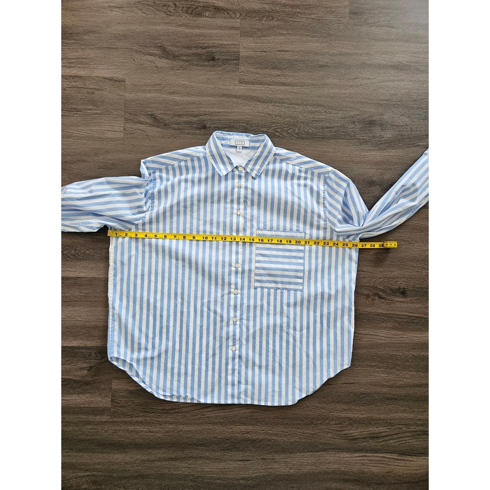 AYR Women's Blue White The Deep End Button Down Shirt Blue Stripe Size ...
