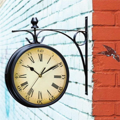 Double Sided Garden Train Station Wall Clock Indoor Outdoor Arabic Rust ...