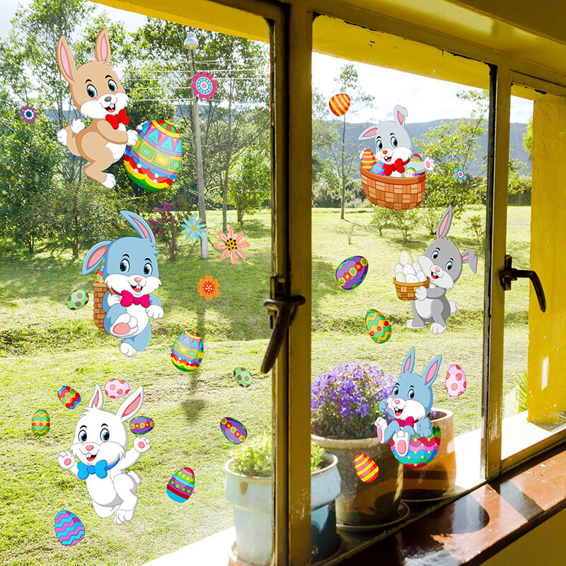 Easter Rabbit Window Sticker Colored Eggs Wall Sticker DIY Decals Home ...