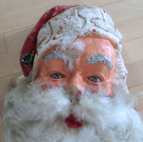 Vintage 40s 50's RARE Paper Mache Christmas Santa Claus Face Feather ...