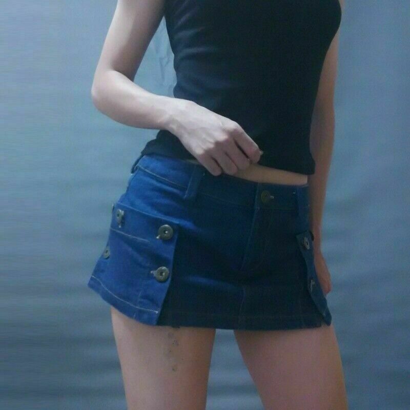 Damen Denim Mini Mikro Rock Bodycon Niedrige Taille Abnehmbare Kurz ...