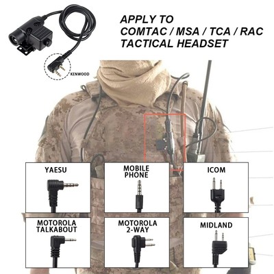 Tactical PTT Headset Cable Plug Interphone Communication Compatible ...